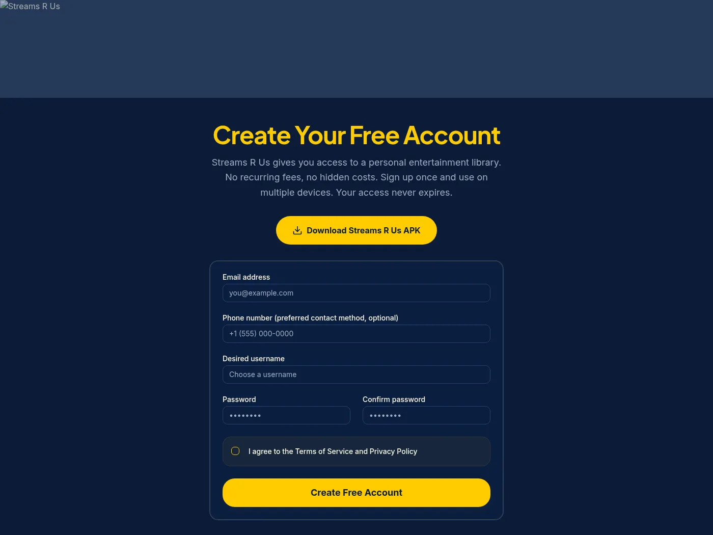 Streams R Us Registration