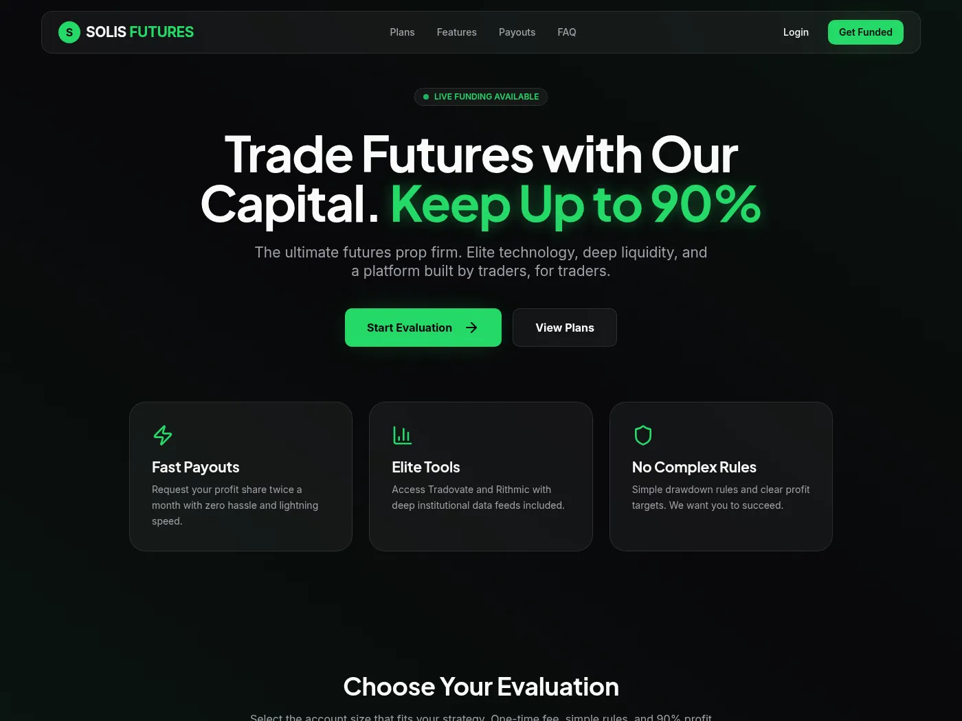 Solis Futures Landing Page