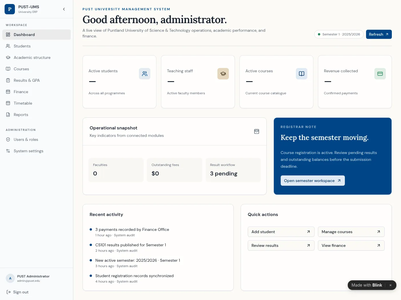 PUST-UMS: University ERP