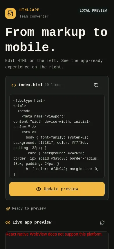 HTML2App Converter