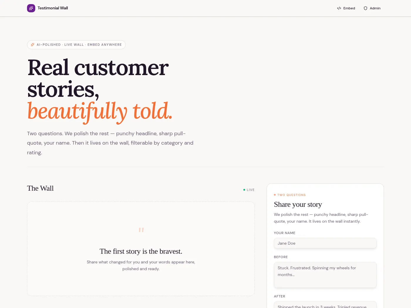 Testimonial AI Wall