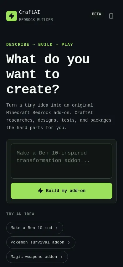 AI Minecraft Addon Builder