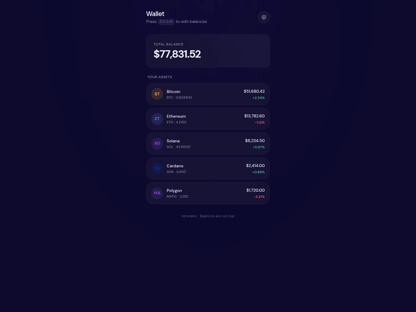 Wallet Play Simulator