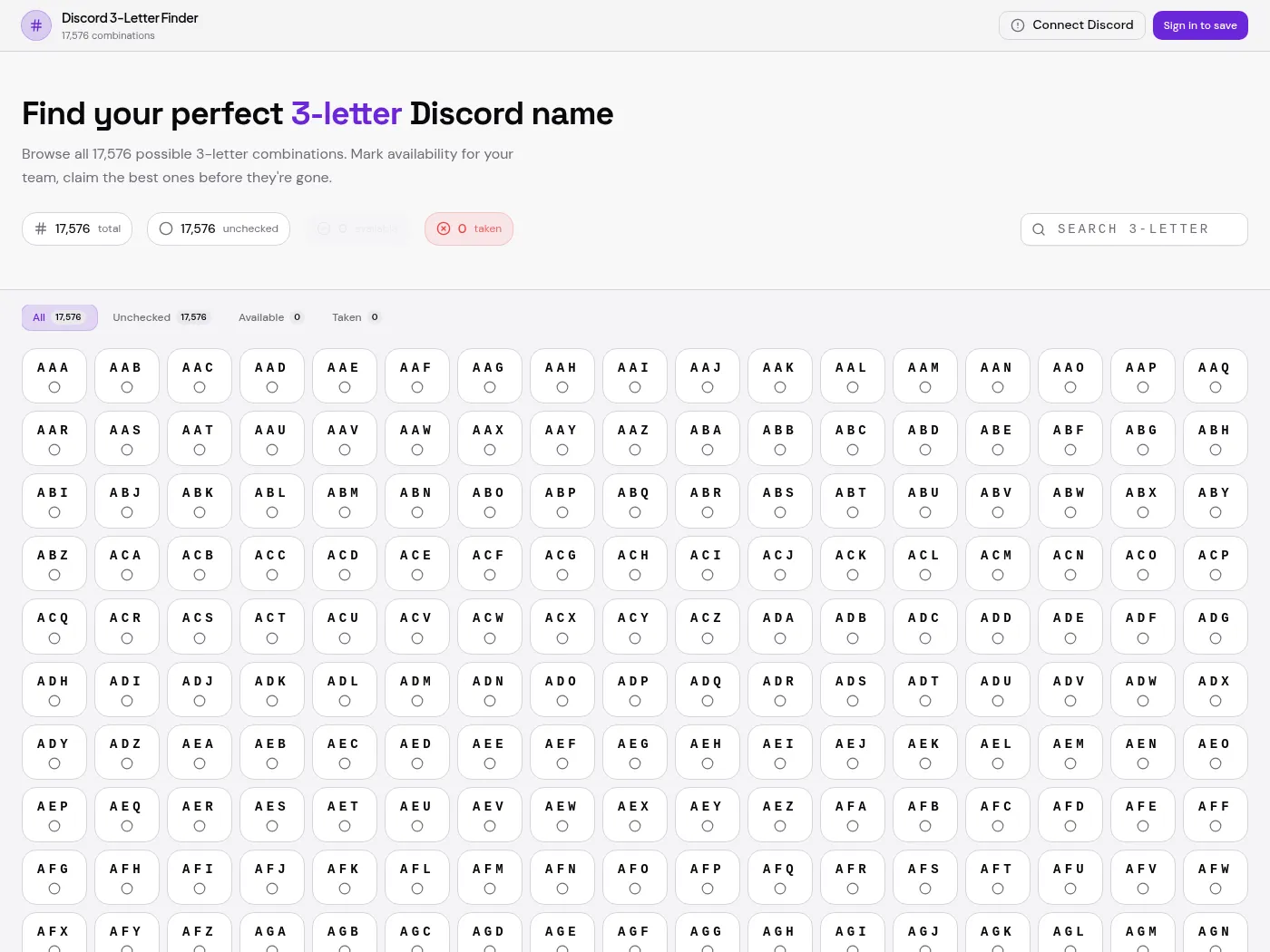 Discord 3-Letter Finder