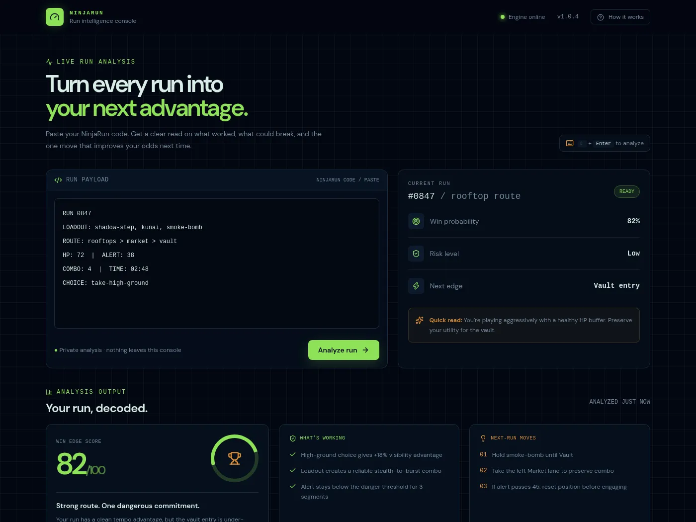 NinjaRun Game Code Analyzer
