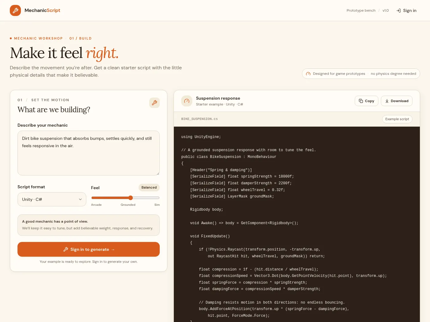 MechanicScript Simulator
