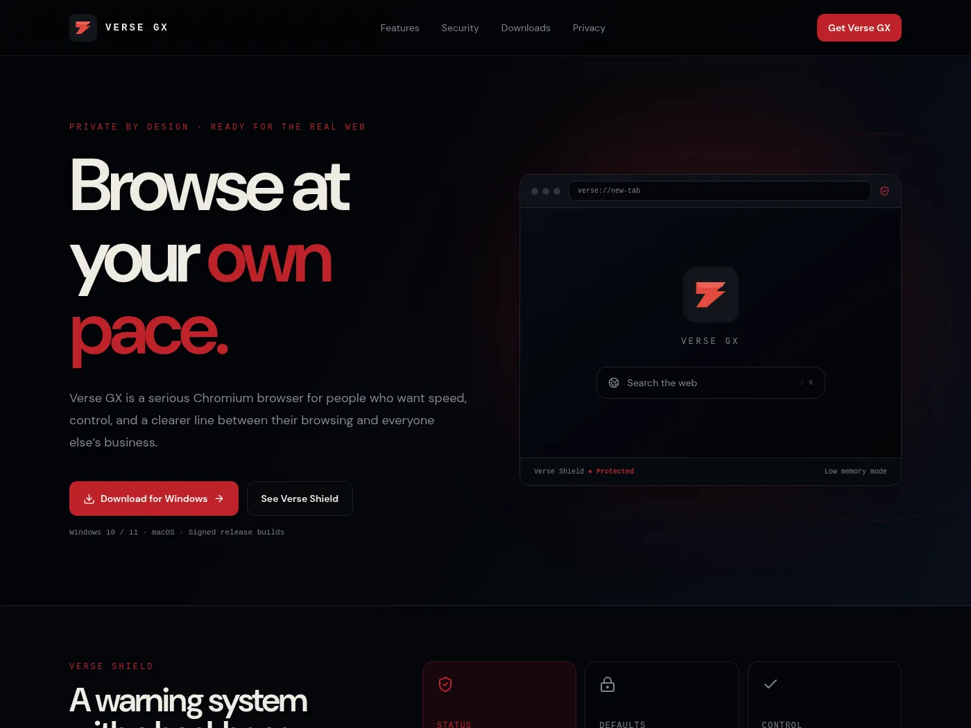 Verse GX Browser Website