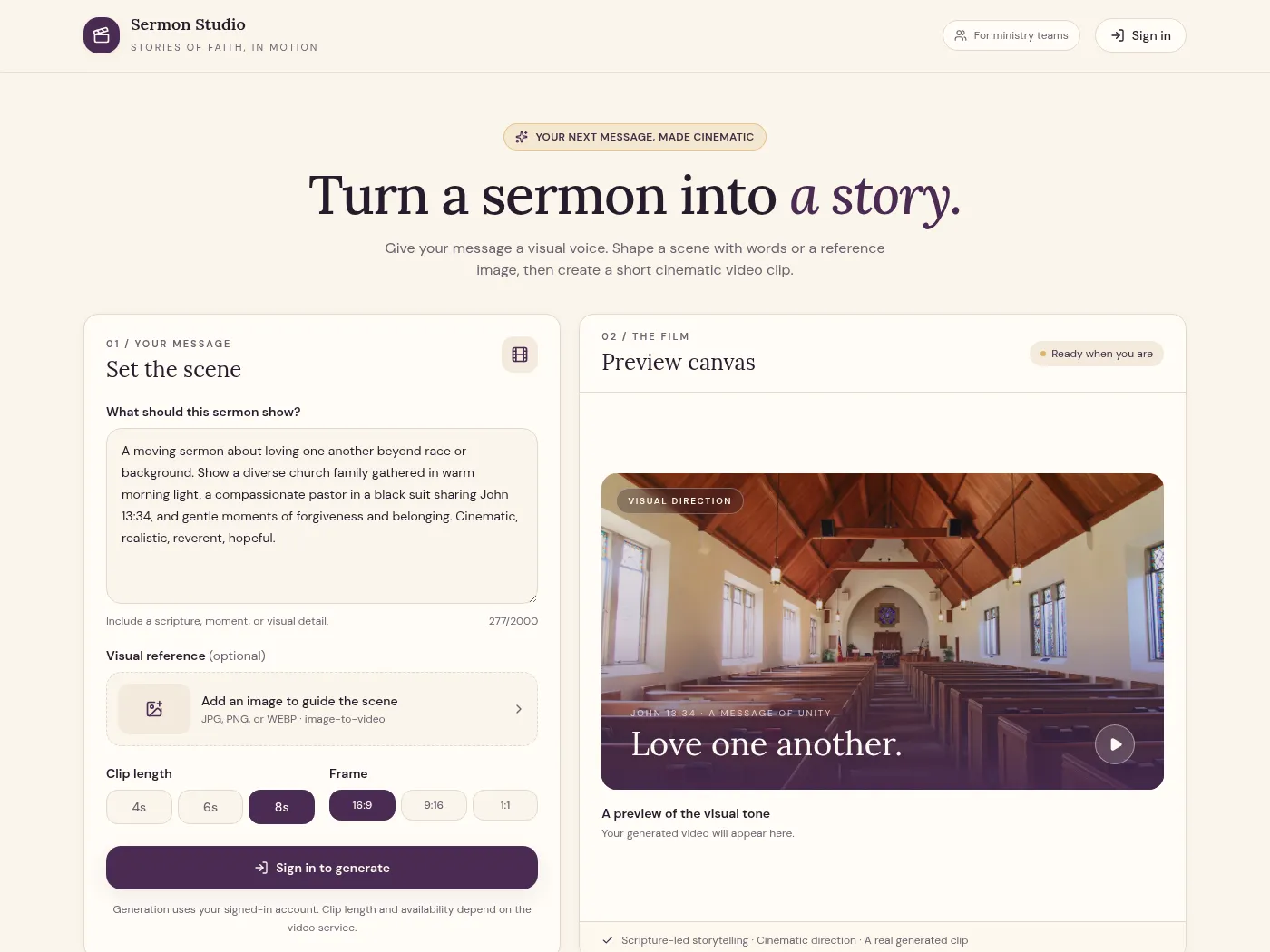 Sermon Cinematic AI Generator