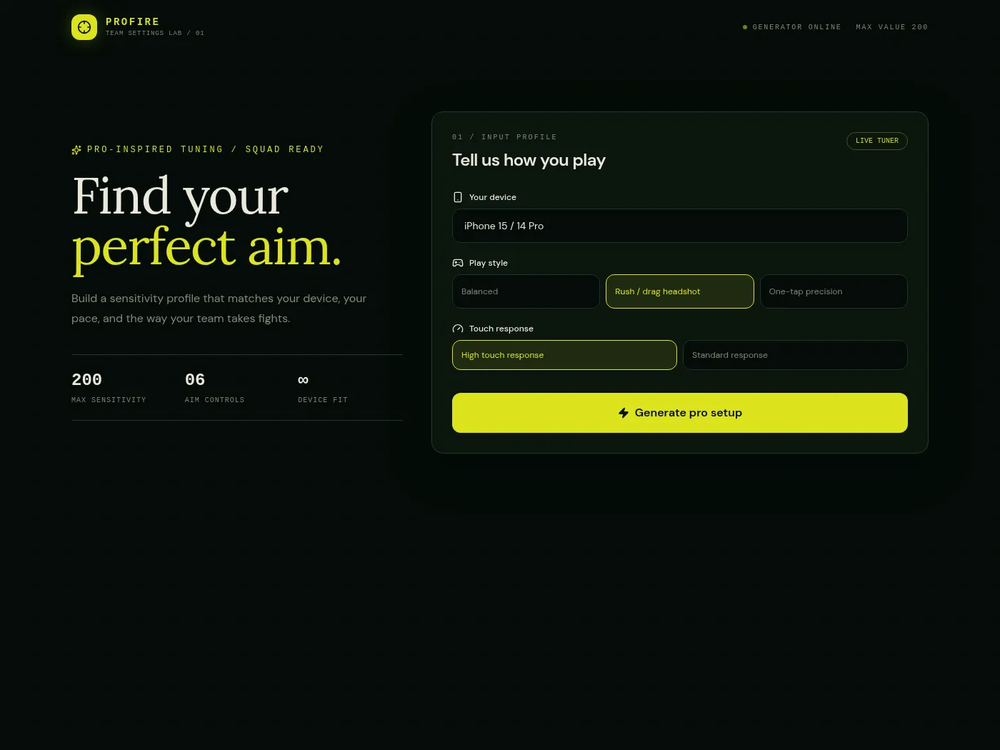 ProFire Settings Generator