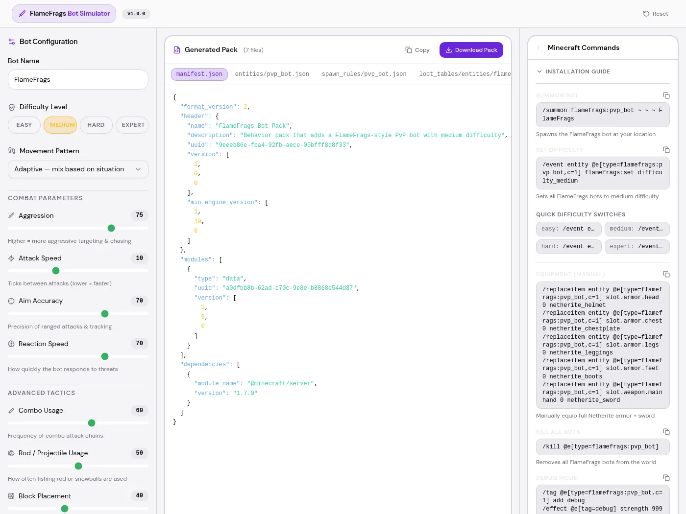FlameFrags Bot Simulator