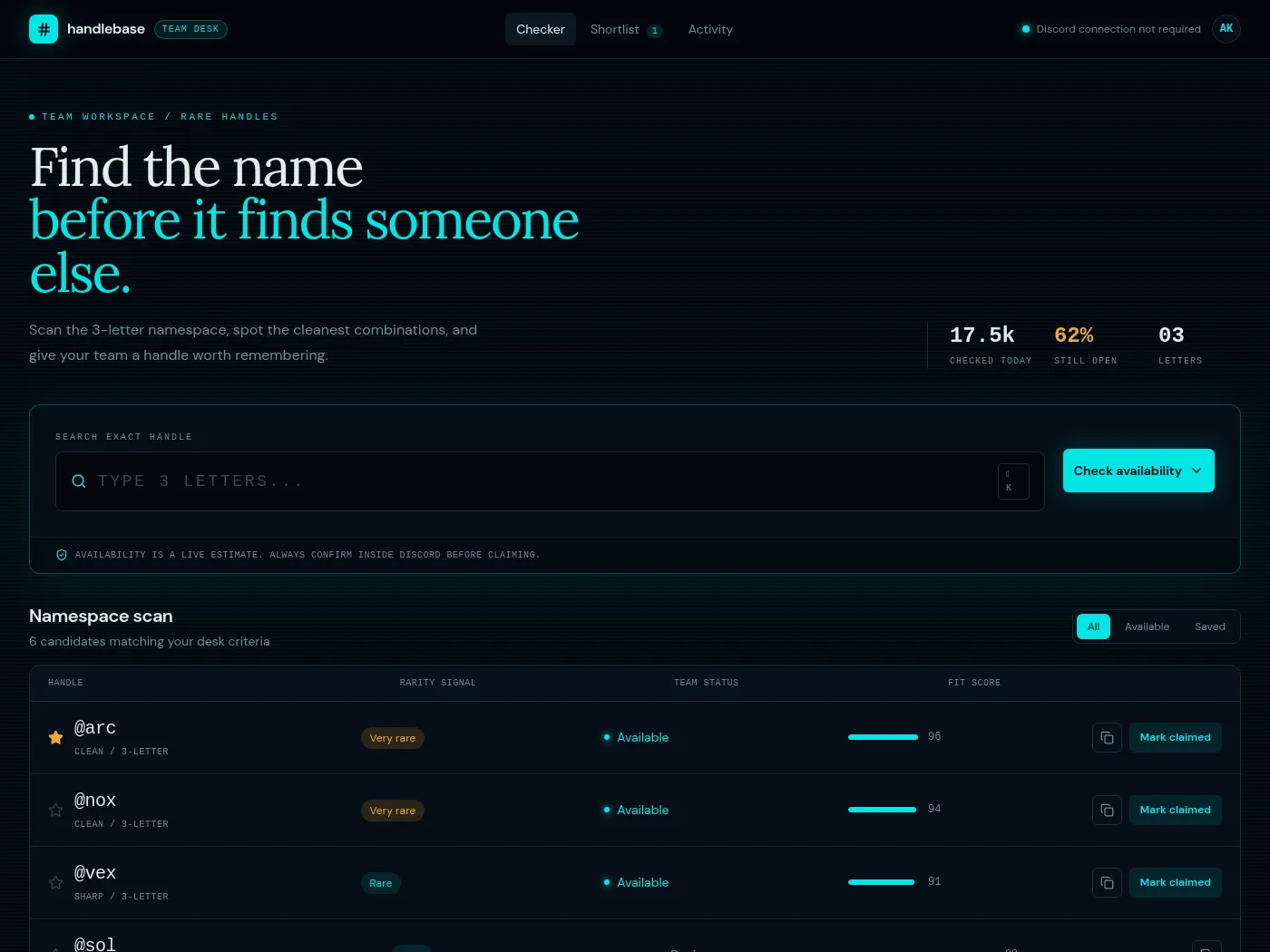Rare Discord Handle Checker