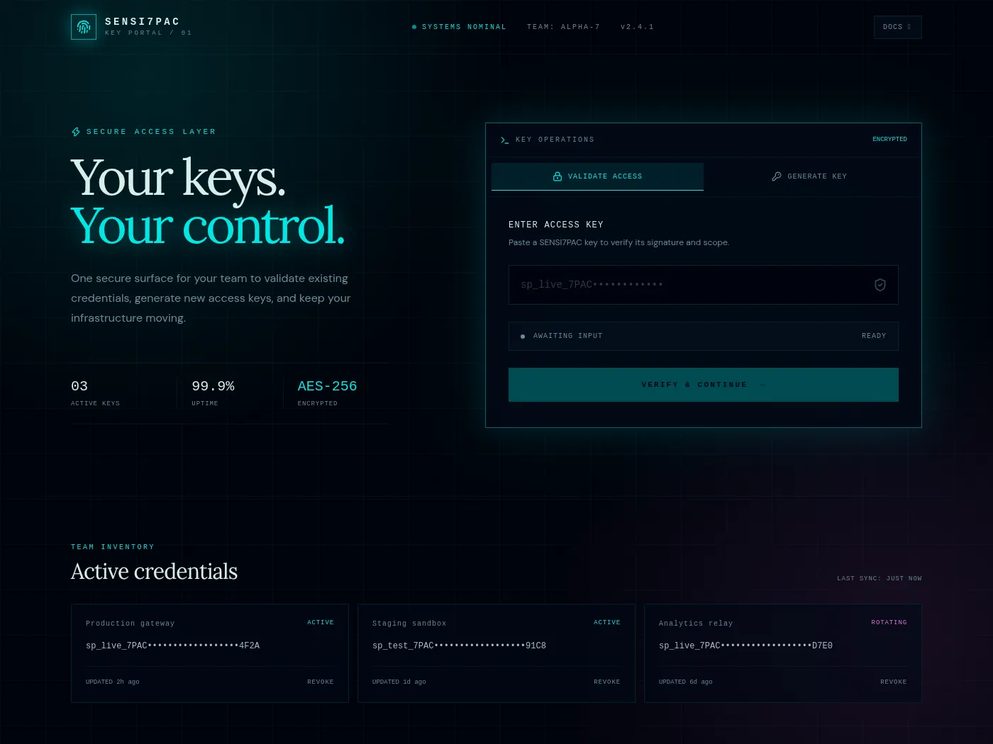 SENSI7PAC Key Portal