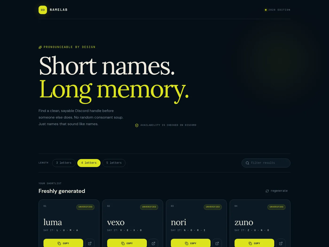 Pronounceable Discord Handles