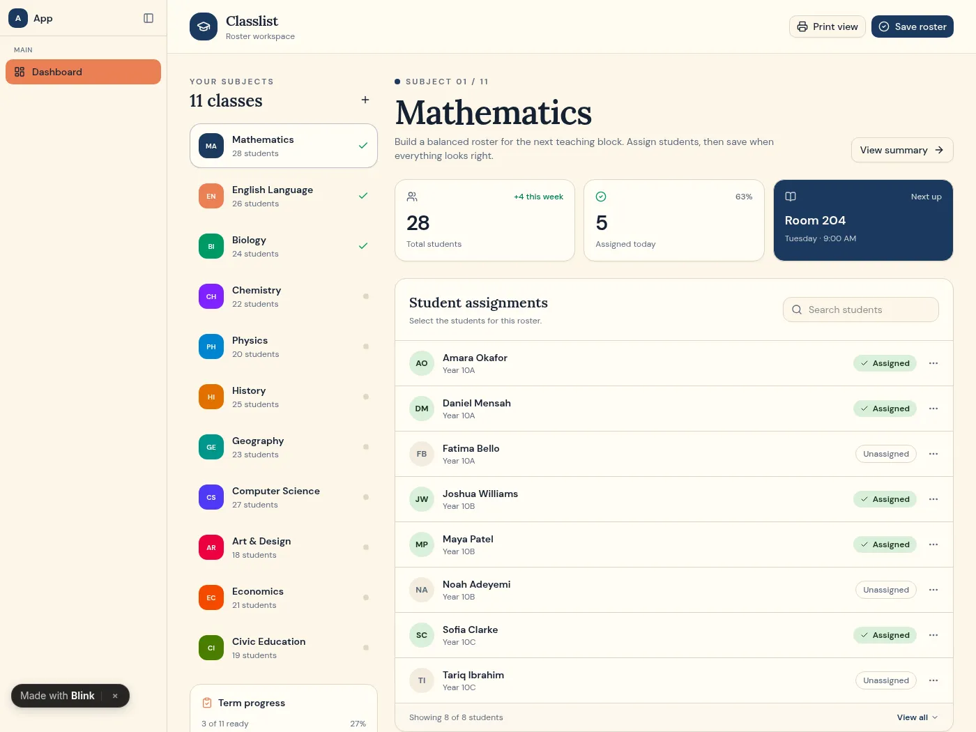 Subject Roster Builder