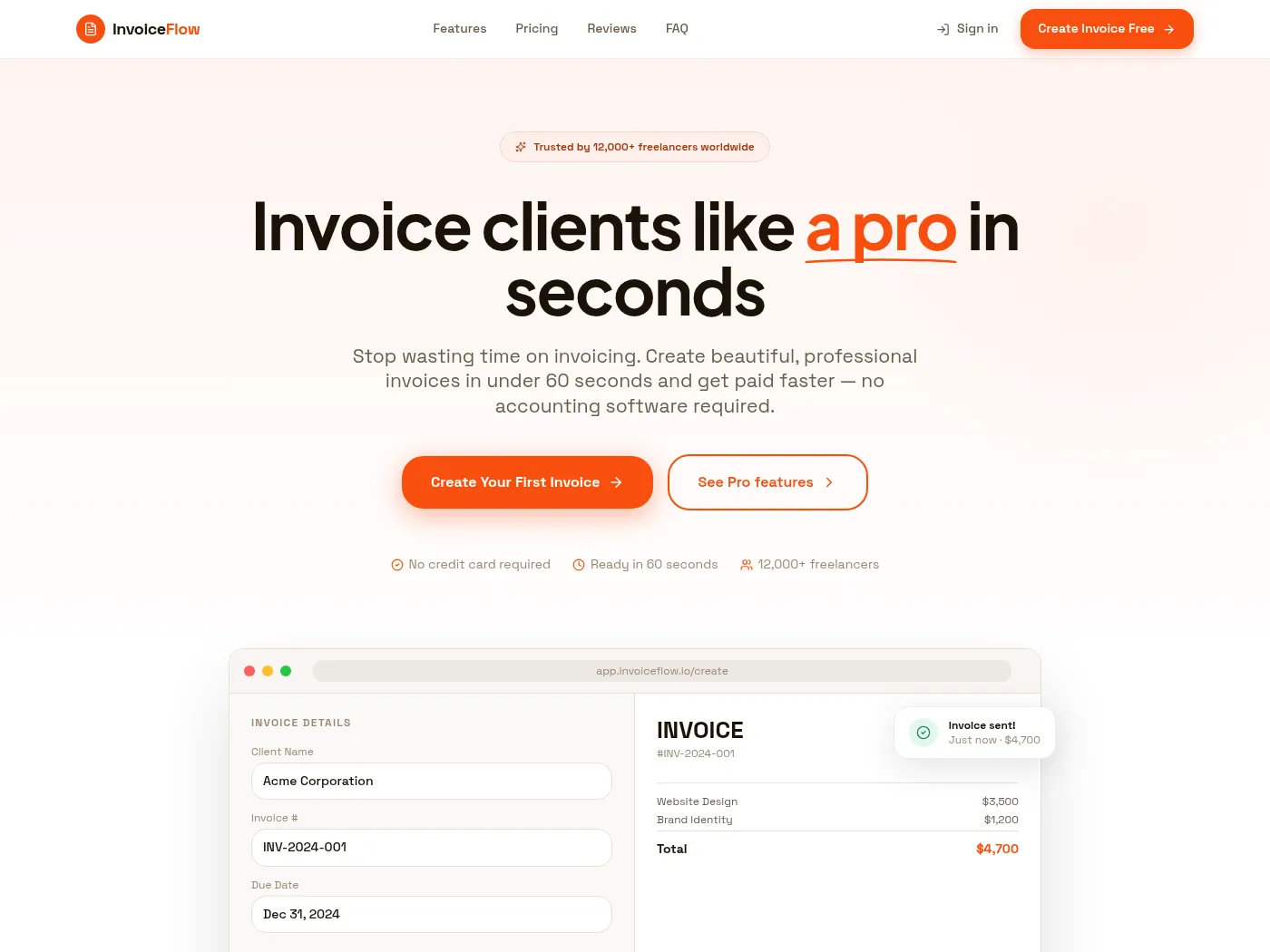 InvoiceFLow Landing Page