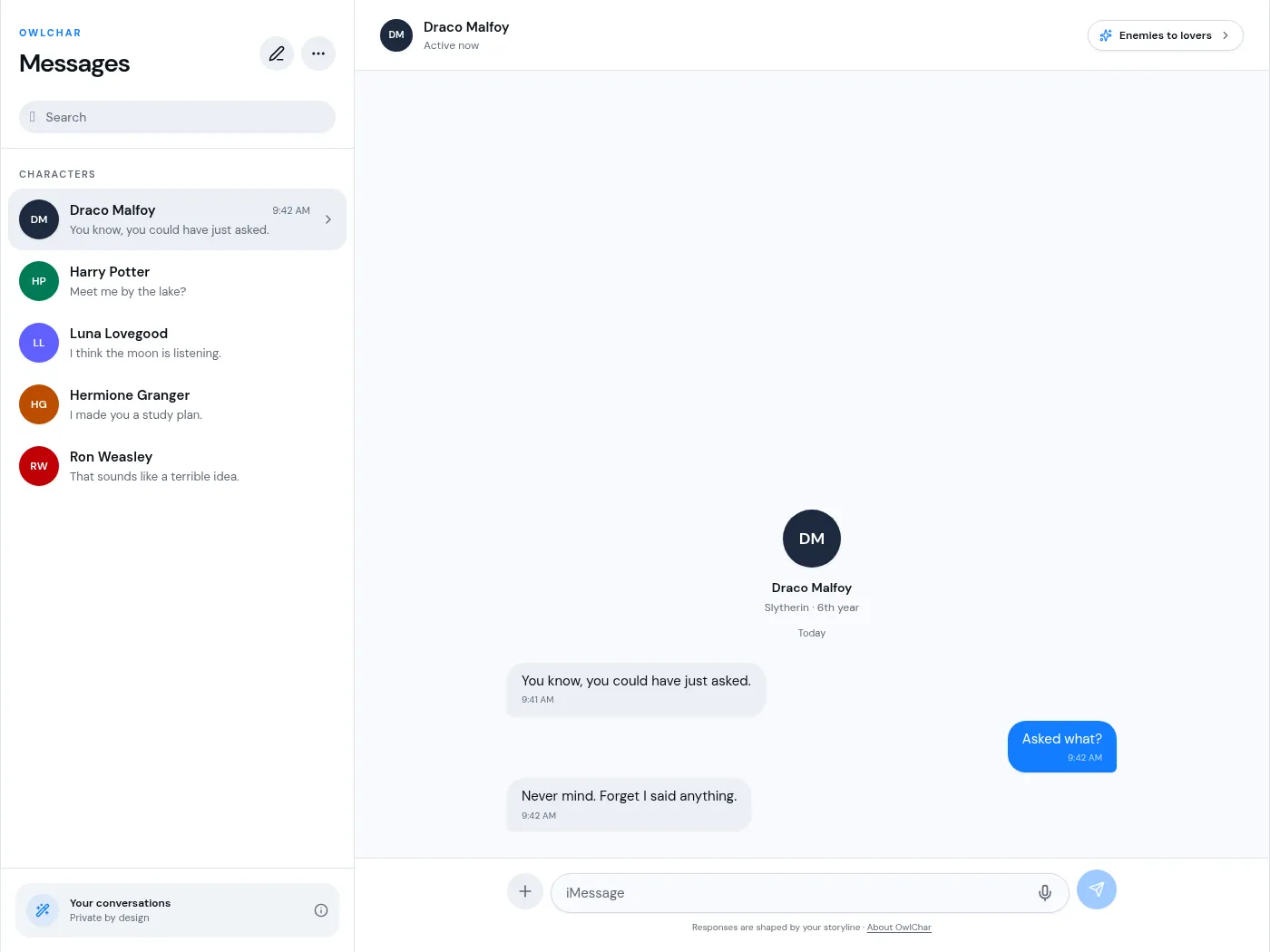 OwlChar Messaging Experience
