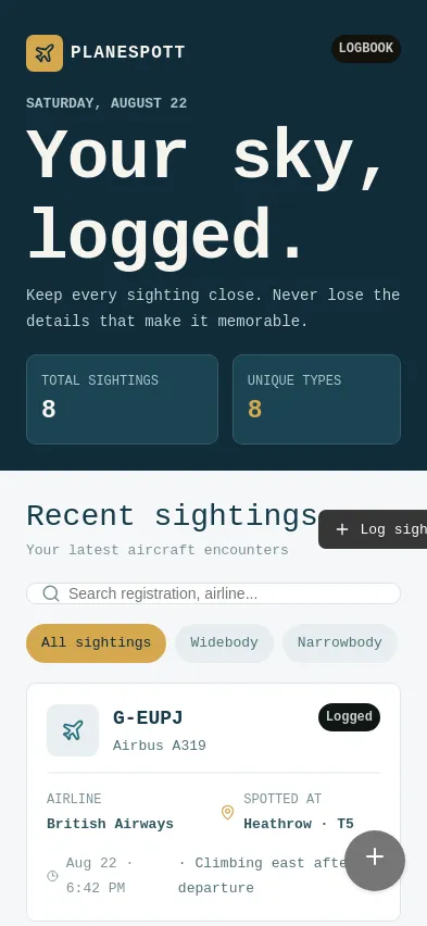 PlaneSpotter Logbook