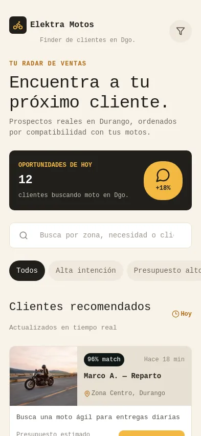 Elektra Motos Cliente Finder