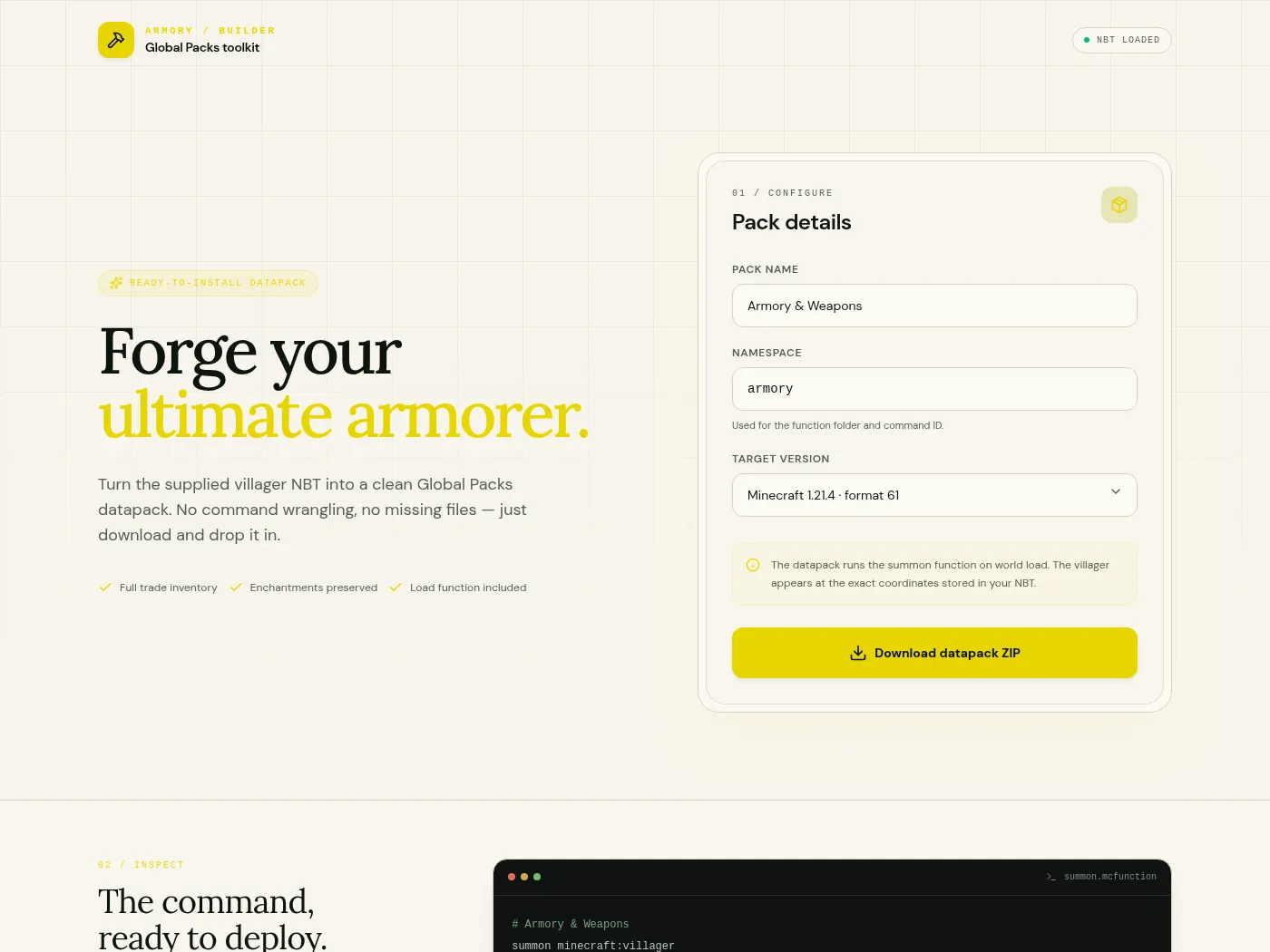 Armory NPC Datapack Builder