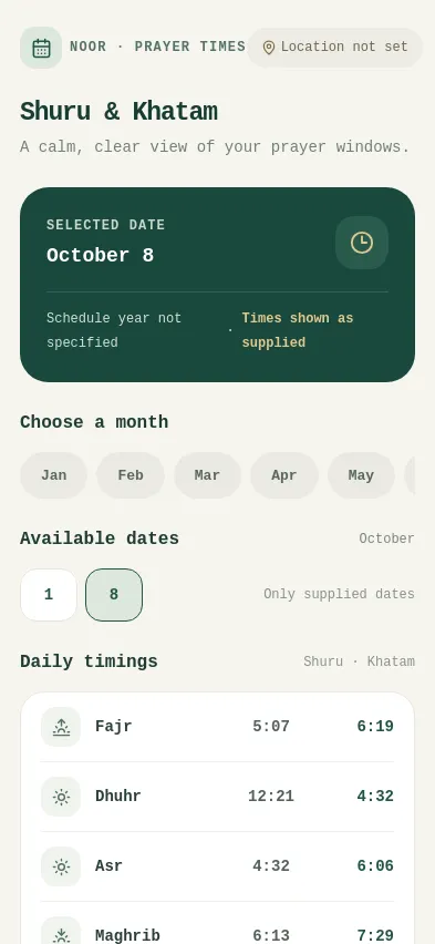 Shuru Khatam Timings App
