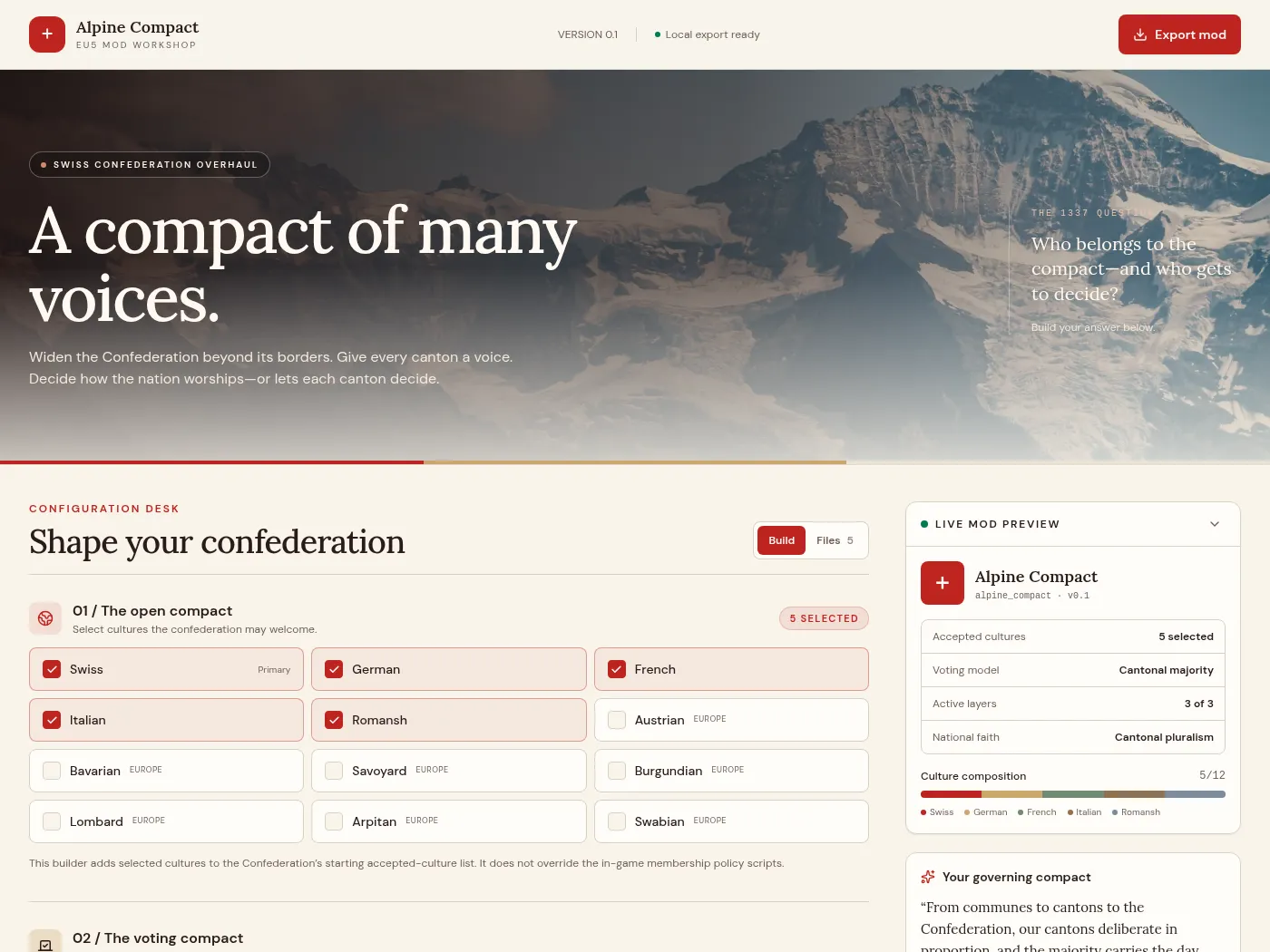 Swiss Confederation EU5 Mod