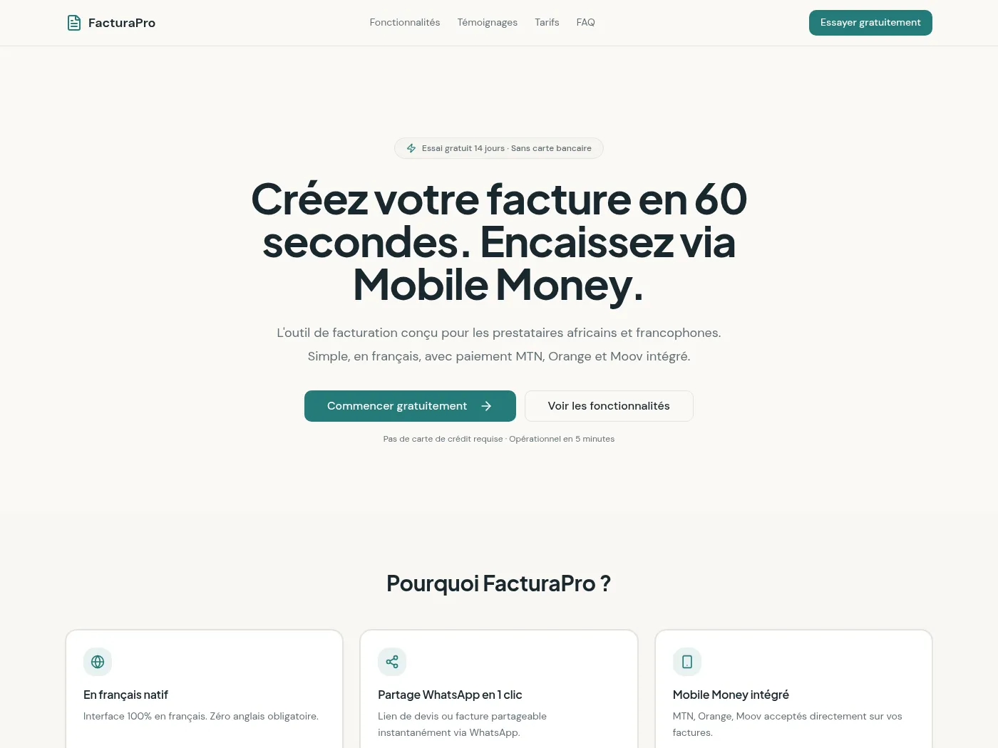 FacturaPro SaaS Facturation Afrique