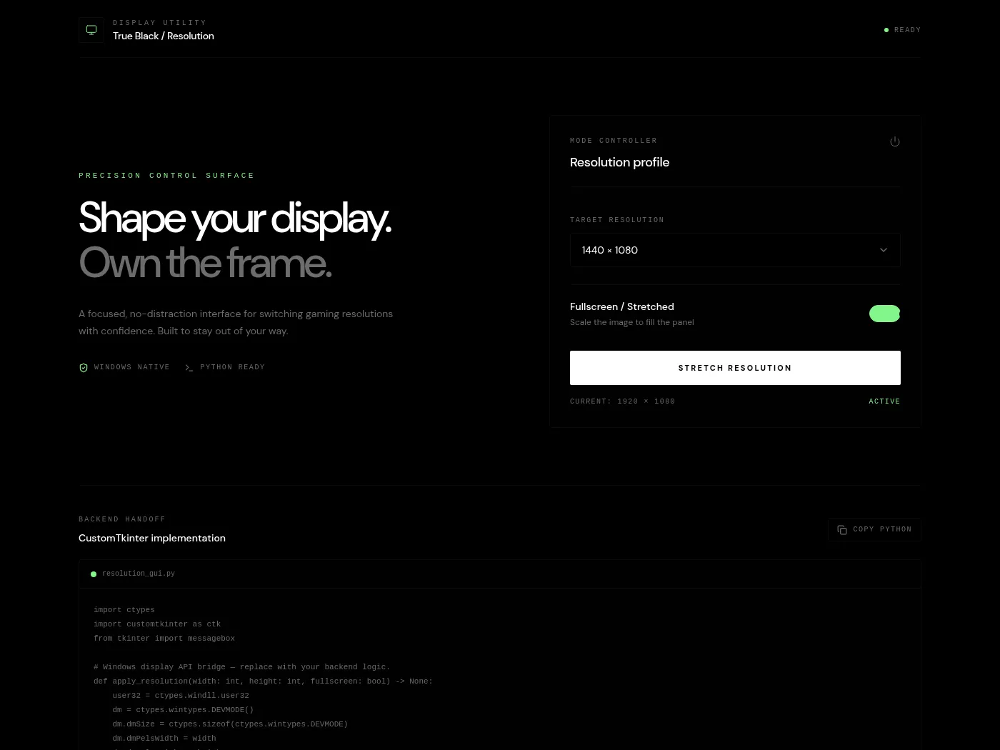 True Black Resolution GUI