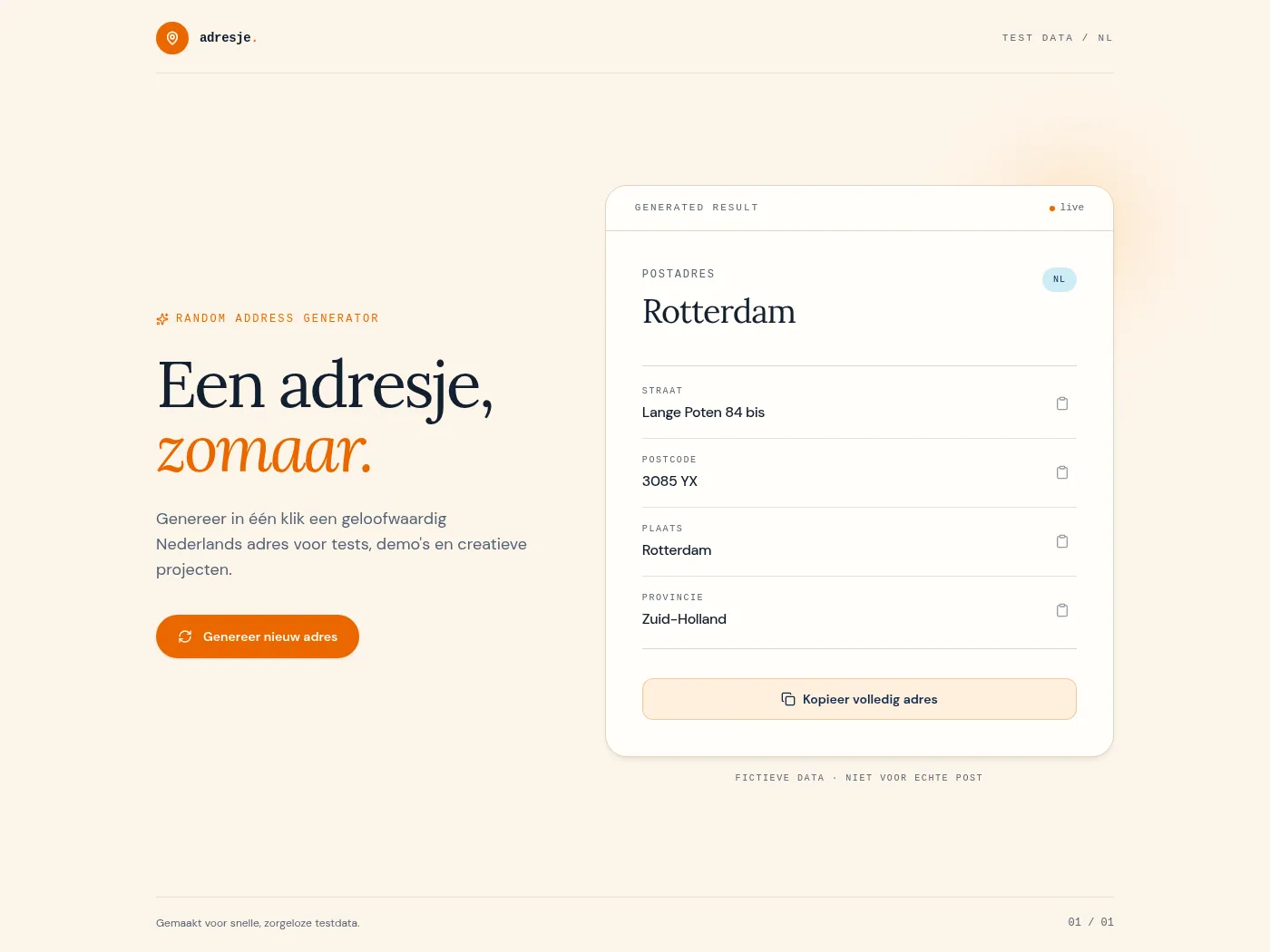 Dutch Address Generator