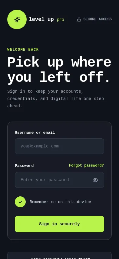 Level Up Pro Auth