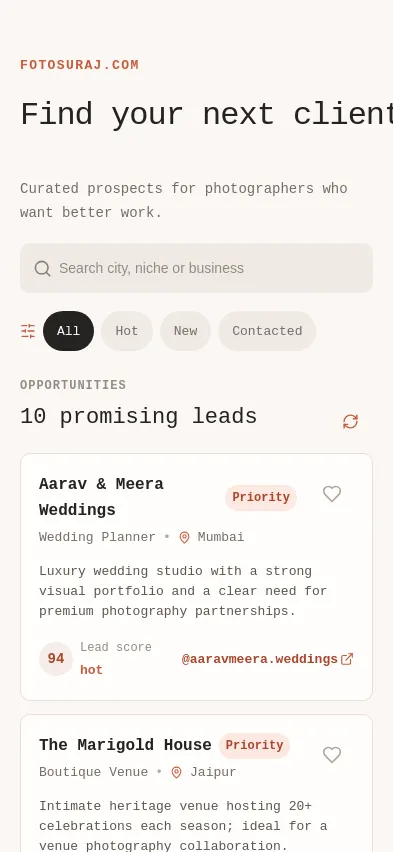 Fotosuraj Lead Finder