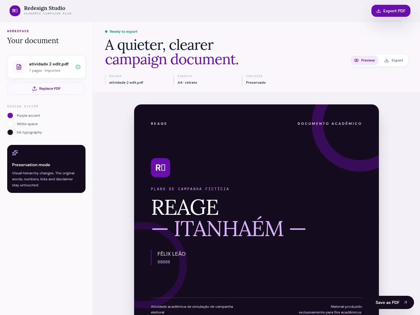 PDF Academic Redesign Studio