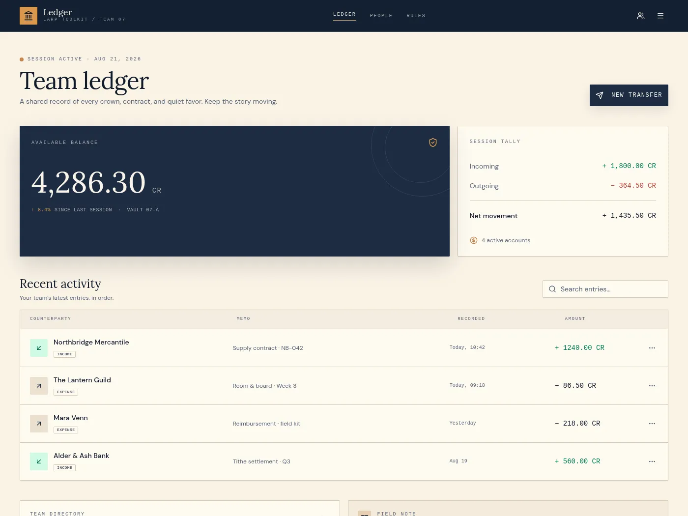 LARP Ledger Toolkit