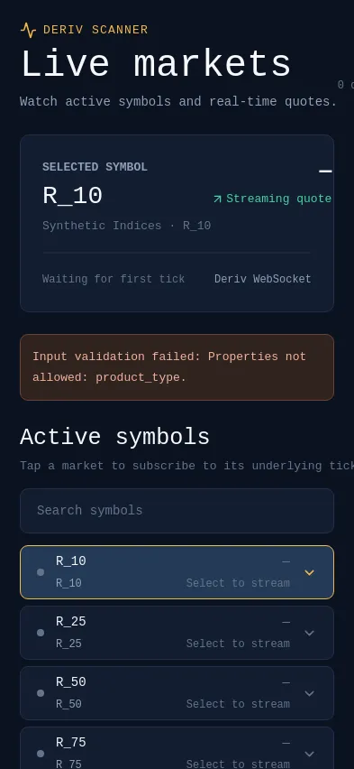 Deriv Live Price Scanner