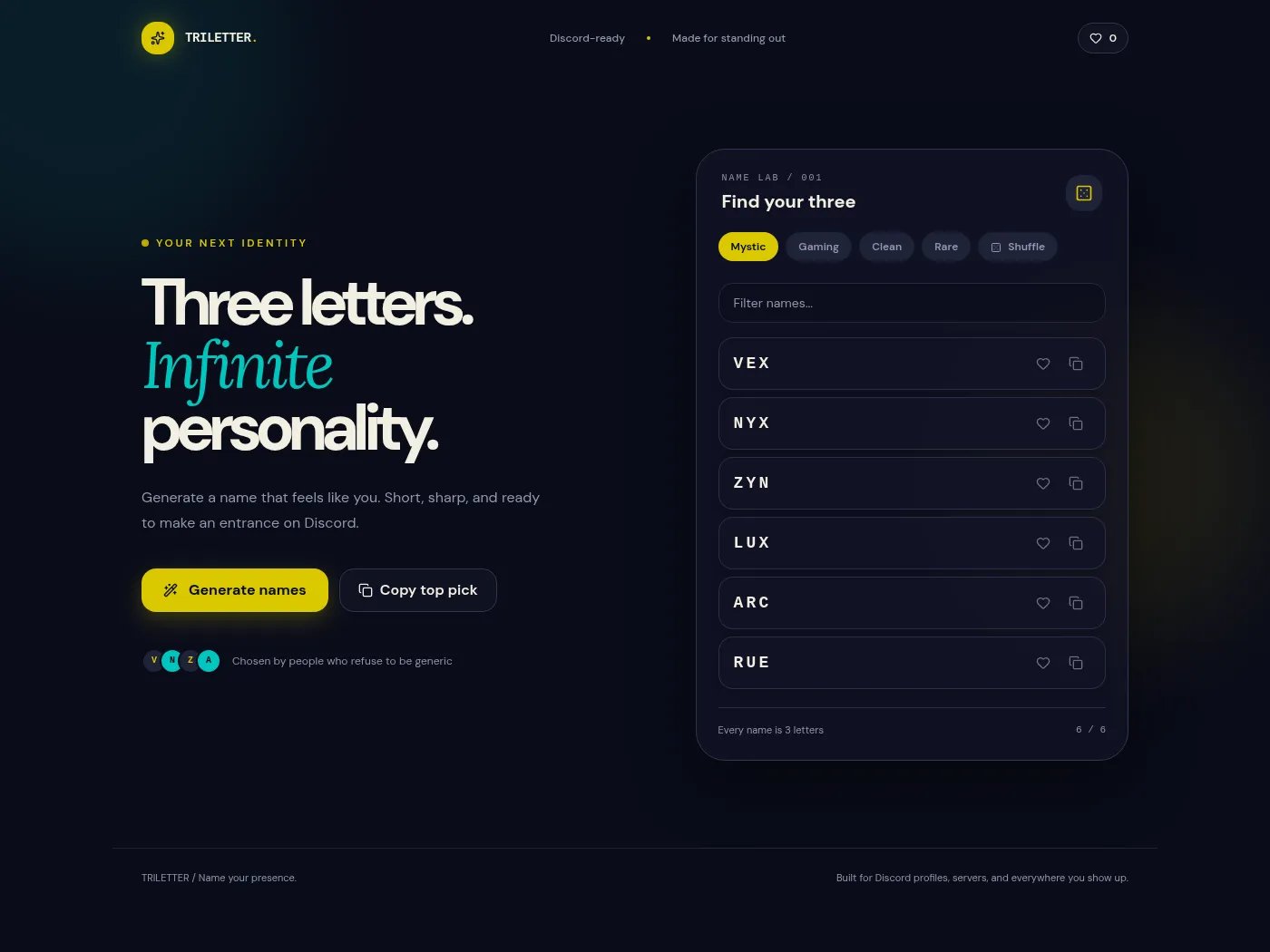 TriLetter Discord Name