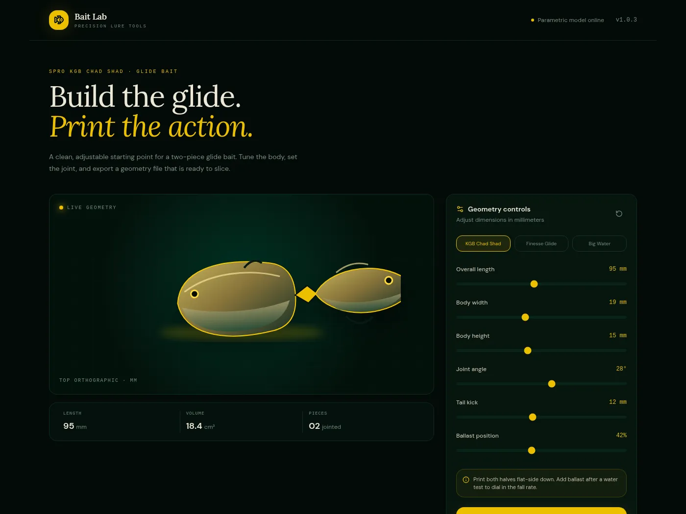 Glide Bait STL Generator