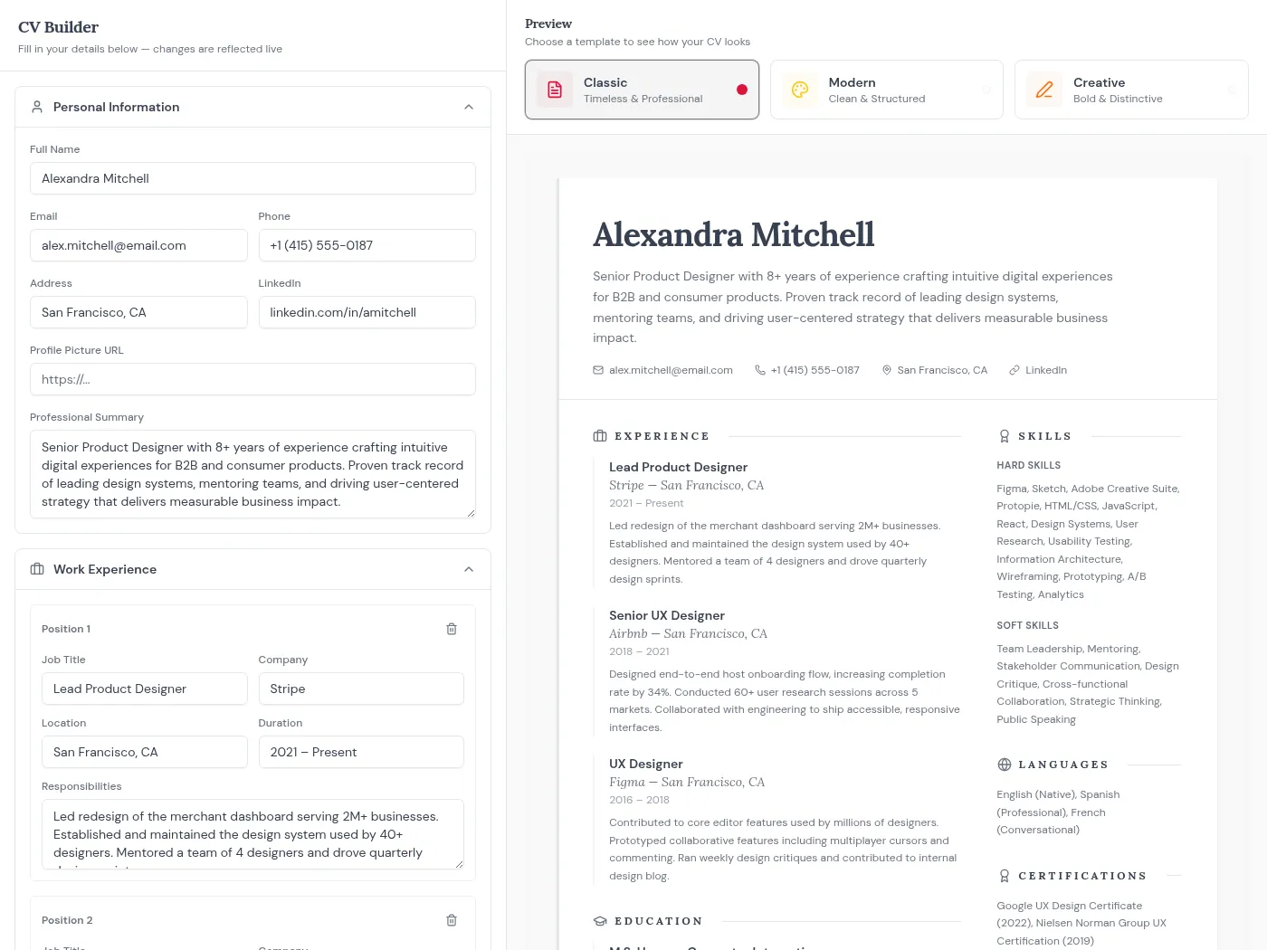Beautiful CV Builder