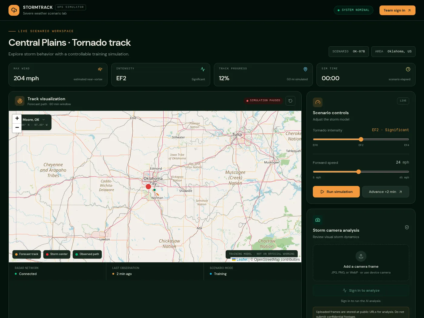 Tornado Track AI Simulator