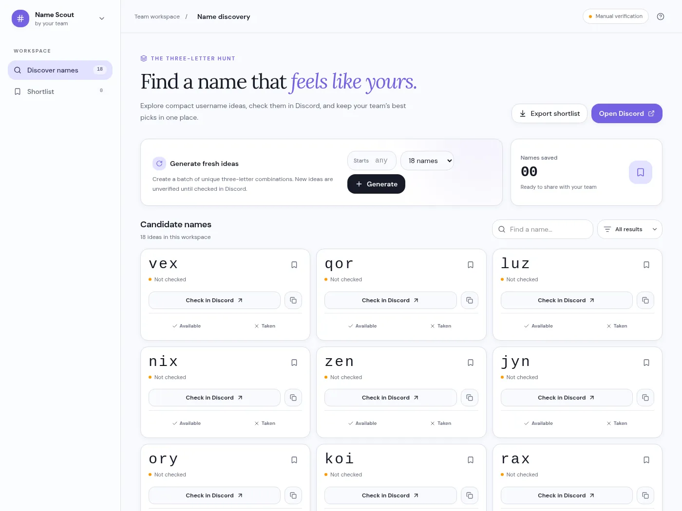 Discord Name Scout