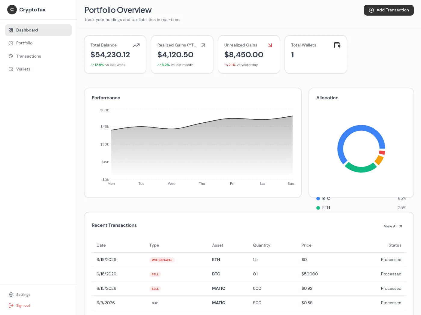 Crypto Tax Dashboard