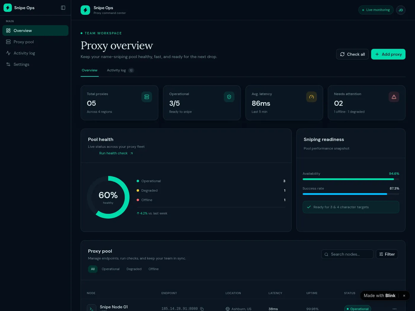 Proxy Snipe Dashboard
