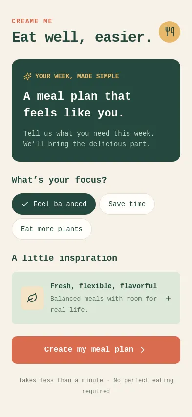 Creame Me Meal Plan