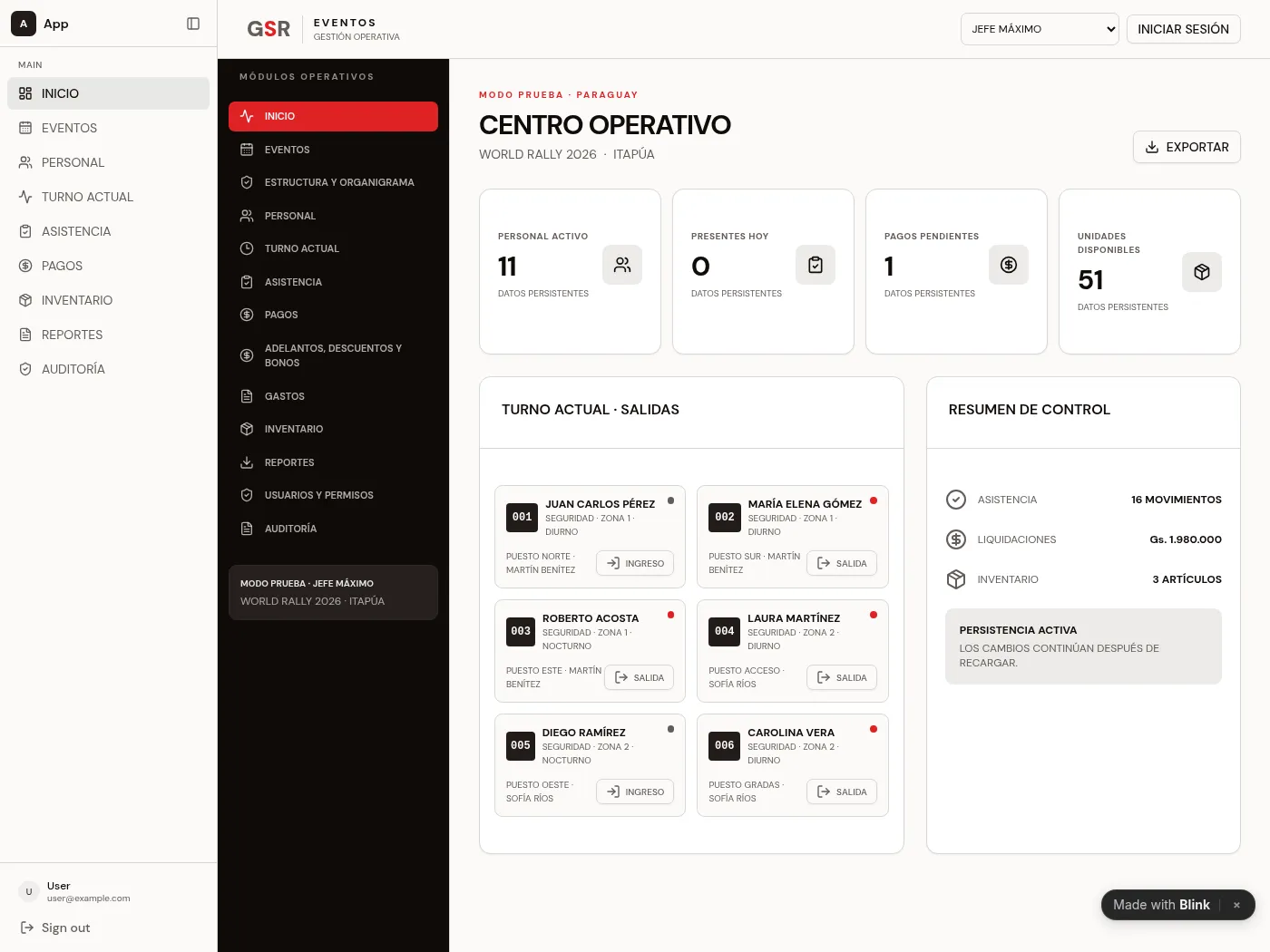 GSR Eventos Gestión Operativa