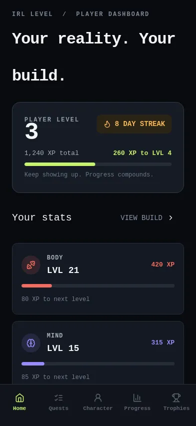 IRL LEVEL RPG App