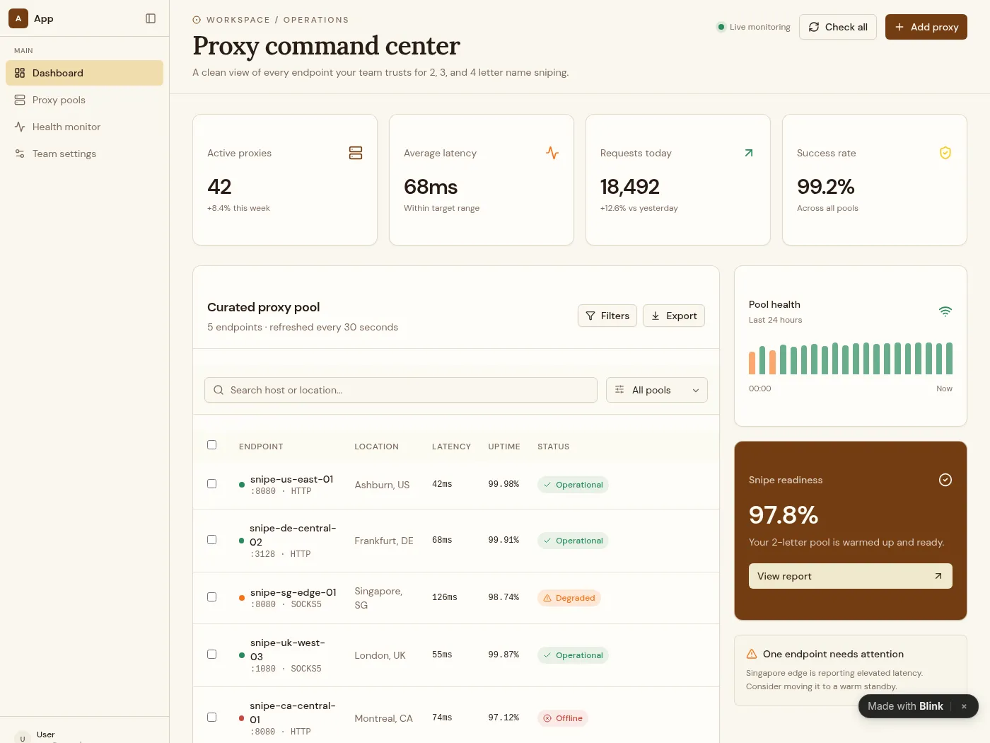 Proxy Snipe Dashboard