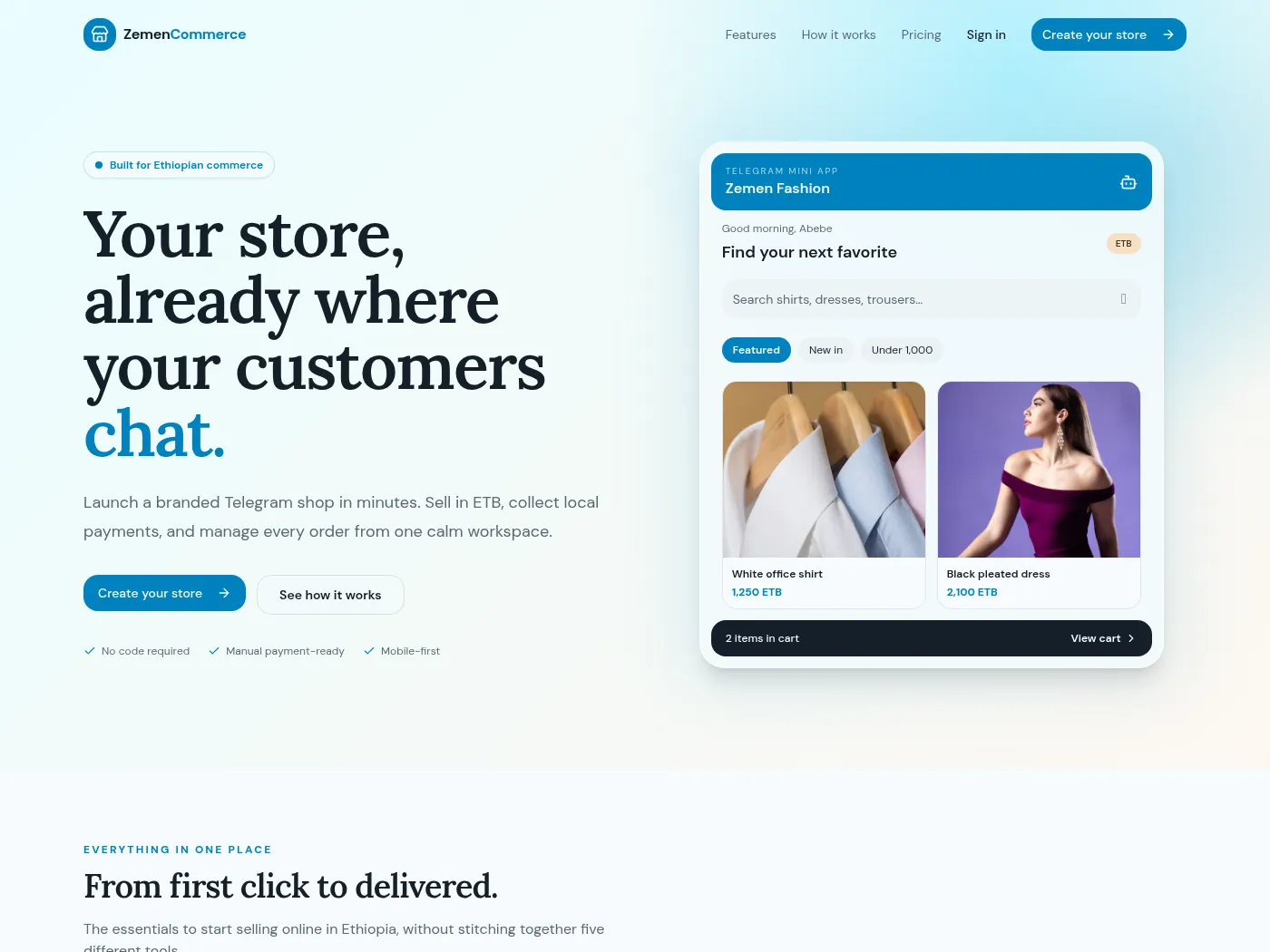 Telegram Commerce Ethiopia SaaS