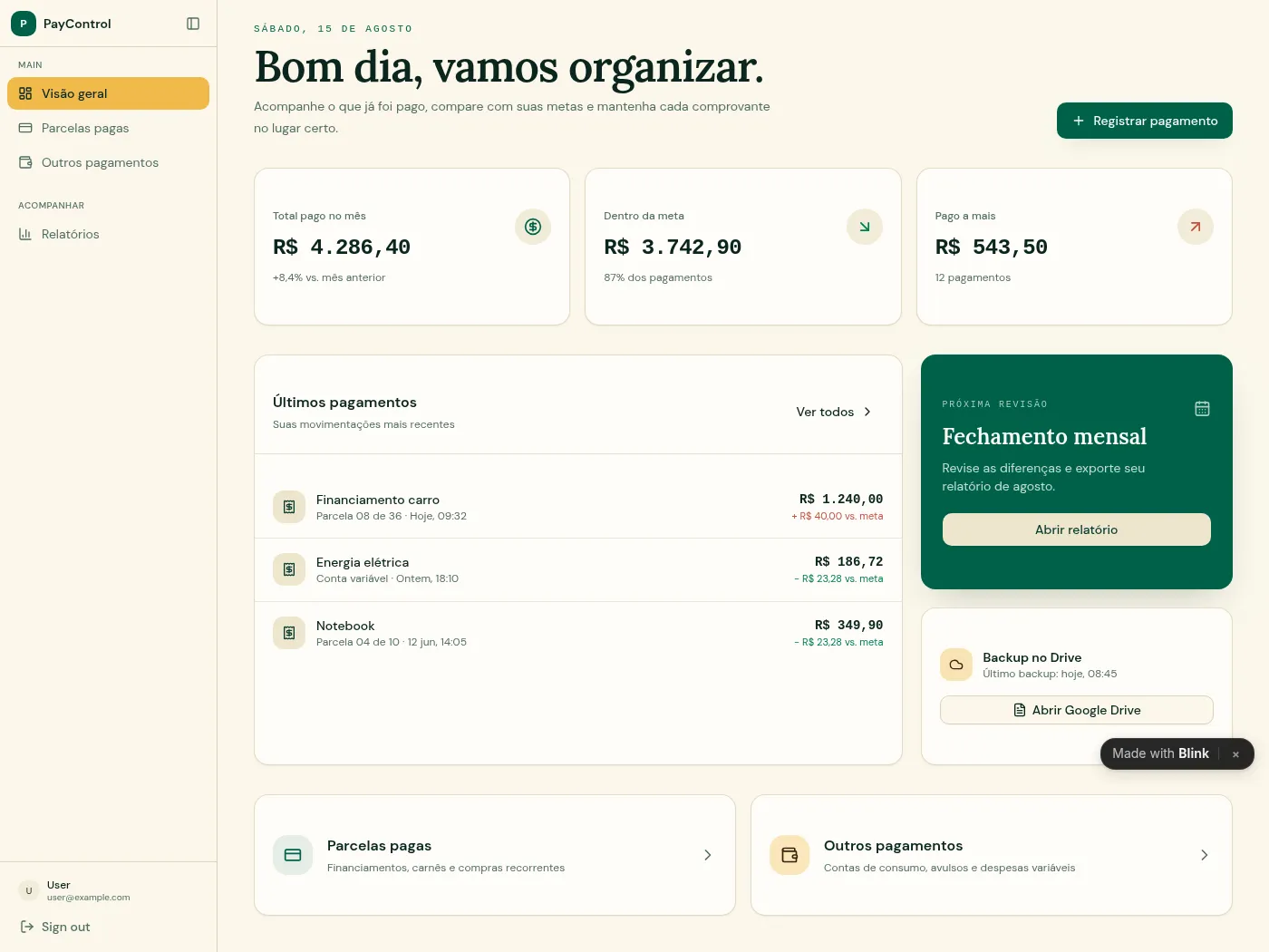 PayControl Dashboards