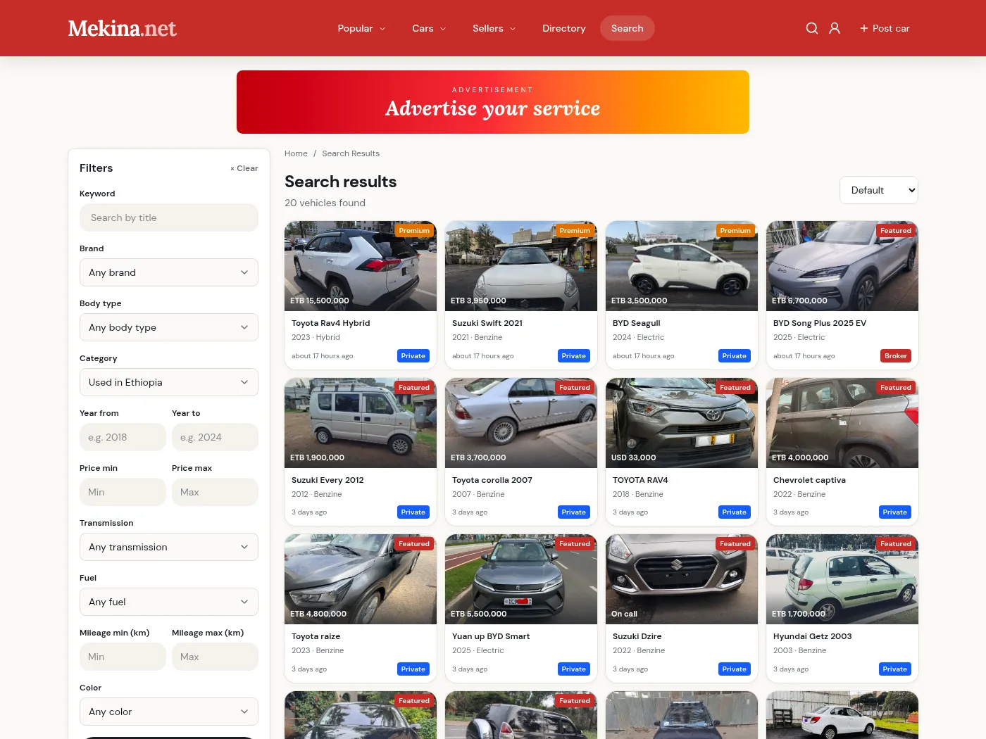 Mekina Car Search Clone