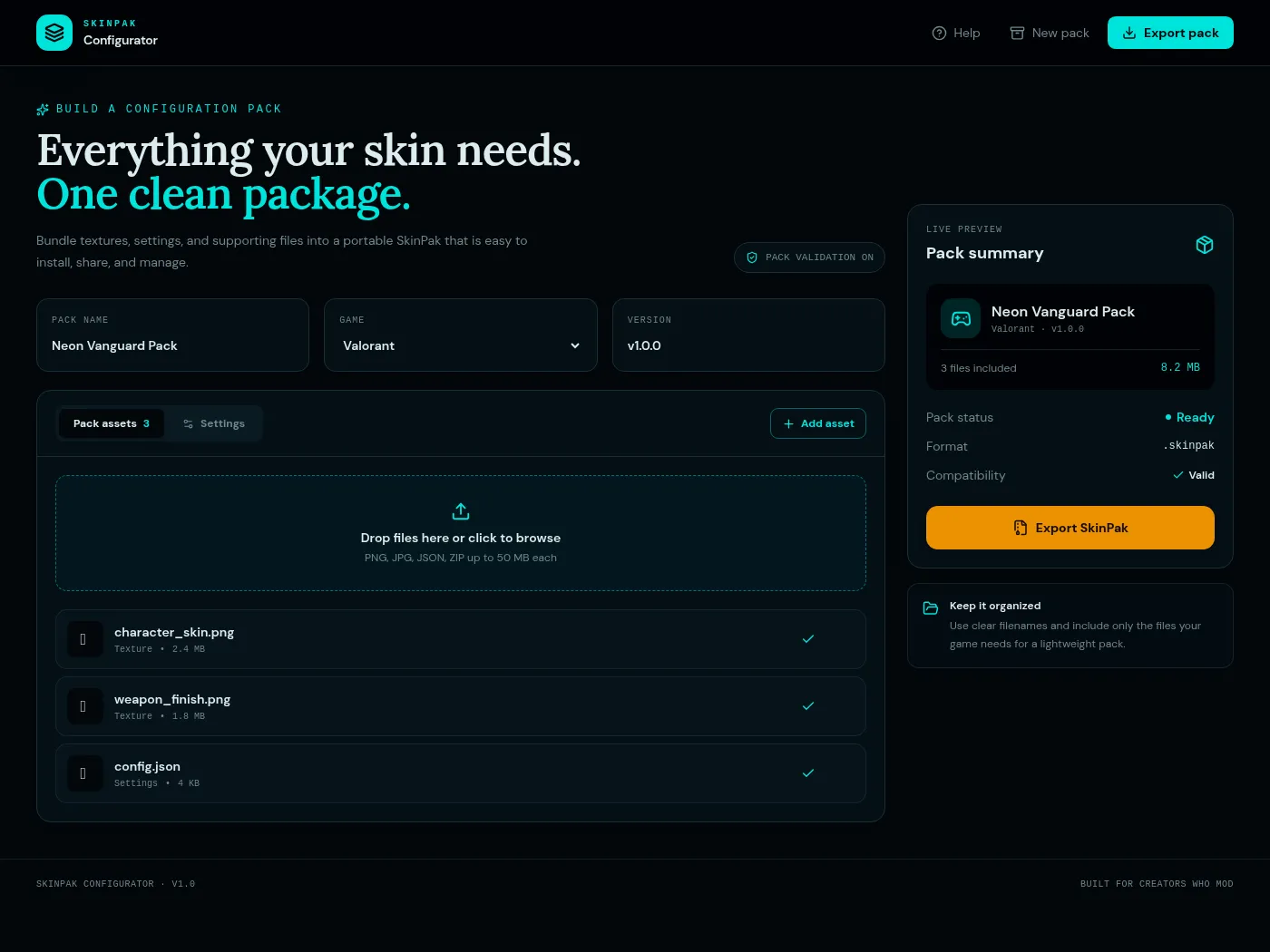 SkinPak Configurator