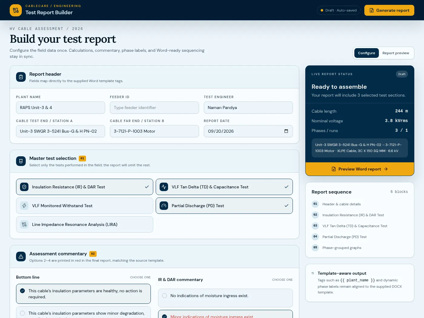 Cable Test Report Builder