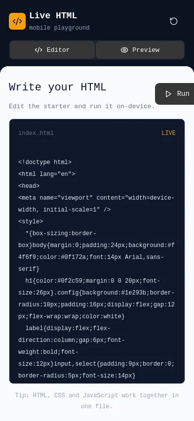 Live HTML Generator